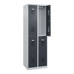 C+P Doppelstöckiger Spind Basis PLUS, 4 Fächer, 1850x600x500mm, 7035/7016 ; C + P Möbelsysteme (088355-20|S10004)