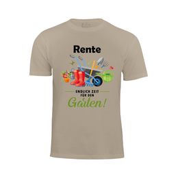 Cotton Prime T-Shirt 'Rente - Endlich Zeit F&uuml;r Den Garten' Herren Gr&ouml;&szlig;e S beige / gr&uuml;n / rot / schwarz