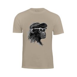 Cotton Prime T-Shirt 'Cool Monkey mit Brille' Herren Gr&ouml;&szlig;e XXL beige / dunkelgrau / schwarz