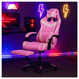 HTI-Living Ergonomischer Gaming Stuhl mit Fußstütze Racing-Design in Pink-weiß