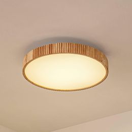 LINDBY LED-Deckenleuchte Velua, weiß/holz hell, CCT, Ø 50 cm