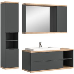 Badmöbel-Set Welltime, anthrazit grau nb, nox oak nb, B:185cm H:190cm T:48cm, Spanplatte, Kastenmöbel-Sets, Sencillo, Badkombination 3tlg. Anthrazit grau NB, inkl. Waschbecken