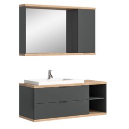 Badmöbel-Set Welltime, anthrazit grau nb, nox oak nb, B:130cm H:190cm T:48cm, Spanplatte, Kastenmöbel-Sets, Sencillo, Badkombination 2tlg. Anthrazit grau NB, inkl. Waschbecken