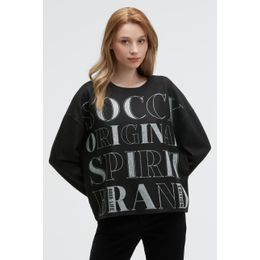 Rundhalspullover SOCCX, Damen, Gr. M/L, schwarz, Material: 53% Viskose, 43% Polyester, 4% Elasthan, bedruckt, regular fit normal, Rundhals, eingesetzt gerader Abschluss, Pullover