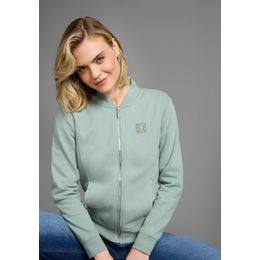 Sweatjacke DELMAO, Damen, Gr. 48/50, grün (mint), angeraute Sweatware, Obermaterial: 80% Baumwolle, 20% Polyester, unifarben, Casual, figurbetont hüftlang, Rundhals, Rippbündchen, Sweatjacken, in modischer Bomberjacken-Form - NEUE KOLLEKTION