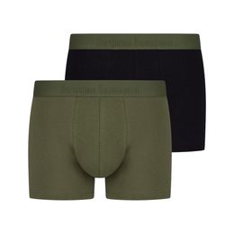 Boxershorts Bruno Banani "FLOWING", Kinder, Gr. L, schwarz (olivgrün, schwarz), Obermaterial: 93% Baumwolle, 7% sonstige Fasern, unifarben mit Farbeinsatz, körpernah, Unterhosen, mit kontrastfarbenem Bündchen