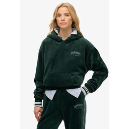 Kapuzensweatshirt Superdry "COUNTRY CLUB VELOUR RELAX HOOD", Damen, Gr. XXL, grün (enamel grün), Sweatware, Obermaterial: 96% Polyester, 4% Elasthan, unifarben, oversize, Rundhals, Rippbündchen, Sweatshirts