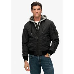 Parka Superdry "MILITARY MA1 BOMBER JACKET", Herren, Gr. L, schwarz (washed schwarz), Web, Obermaterial: 100% Nylon, unifarben, relaxed fit, Jacken