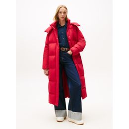 Steppmantel Tommy Jeans "TJW ALASKA GRID DWN MXI COAT EXT", Damen, Gr. 4XL (48), rot (ruby rhubarb), Web, Obermaterial: 100% Polyester, unifarben, Casual, regular fit, Mäntel