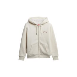 Kapuzensweatjacke Superdry "BORG LINED ZIPHOOD", Damen, Gr. L, beige (desert bone sanftes weiß), Sweatware, Obermaterial: 80% Baumwolle, 20% Polyester, unifarben, Casual, relaxed fit normal, Rippbündchen, Sweatjacken