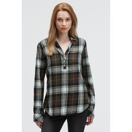 Langarmbluse SOCCX, Damen, Gr. S, true khaki, Material: 100% Baumwolle, bestickt, kariert, slim fit normal, hoch geschlossener Ausschnitt, Ärmel mit Ärmelschlitz 2-Knopf-Manschette, Blusen, aus Baumwolle