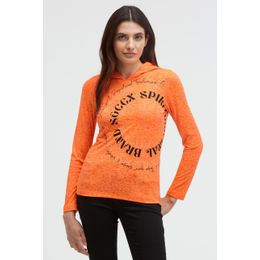 Kapuzenshirt SOCCX, Damen, Gr. L, brilliant orange neon, Material: Grundmaterial: 100% Polyester, Ausbrenner: 100% Viskose, bedruckt, slim fit normal, eingesetzt gerader Abschluss, Shirts Kapuzenshirt, mit Ausbrenner-Effekten