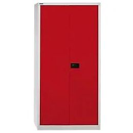 Bisley Flügeltürenschrank Stahl 4 Fachböden abschließbar 914 x 400 x 1.950 mm Hellgrau, Rot