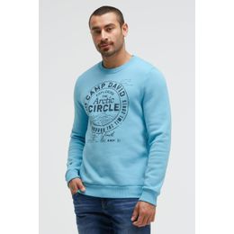 Sweater CAMP DAVID, Herren, Gr. M, power blau, Material: 65% Baumwolle, 35% Polyester, bedruckt, relaxed fit normal, Rundhals, eingesetzt Rippb&uuml;ndchen, Sweatshirts Sweater, mit weicher Innenseite