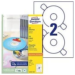 Avery Zweckform CD/DVD Etiketten L6043-100 haftend DIN A4 Weiß 100 Blatt à 2 Etiketten