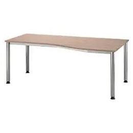Hammerbacher Matrix Schreibtisch Freiform Walnuss 4 Füße 1.800 (B) x 1.000 (T) x 760 (H) mm Aluminium, Holz, Spanplatte