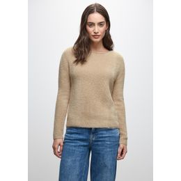 Strickpullover Street One, Damen, Gr. 34, sanded beige, Stoff, 78% Polyamid, 12% Polyacryl, 10% Baumwolle, unifarben, normal normal, U-Boot-Ausschnitt, abgesteppt, Pullover, Grobstrick