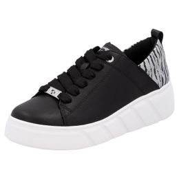 Plateausneaker RIEKER SPORT, Damen, Gr. 42, schwarz-wei&szlig; (schwarz, wei&szlig;), Leder, Lederimitat, kontrastfarbene Details, Schuhe Plateausneaker, Schn&uuml;rschuh, Halbschuh, Freizeitsneaker mit Soft-Einlage