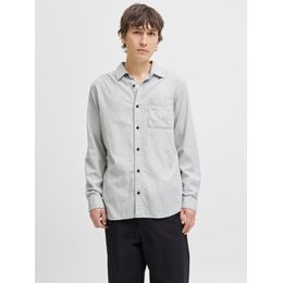 Jack & Jones Langarmhemd JACK & JONES "JJECLASSIC MELANGE SHIRT L/S NOOS", Herren, Gr. M, N-Gr, grau (light grau melange), Web, Obermaterial: 100% Baumwolle, meliert, comfort fit, Hemden