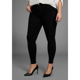 Skinny-fit-Jeans Only CARMAKOMA "CARTHUNDER PUSH UP REG SK JNS", Damen, Gr. 48, Länge 32, blau (schwarz denim), Denim/Jeans, Obermaterial: 53% Viskose, 29% Baumwolle, 17% Polyester, 1% Elasthan, unifarben, sehr figurbetont lang, Jeans, Topseller