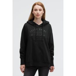 SOCCX Damen Kapuzensweatshirtschwarz, Gr. L, bedruckt, Sweatware, Material: 95% Baumwolle, 5% Elasthan, Sweatshirts, mit Rei&szlig;verschluss an den Seiten