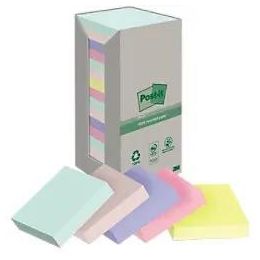 Post-it Recycelte Haftnotizen Farbig 76 x 76 mm 100 Blatt 16 St&uuml;ck