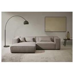 Ecksofa "PIARA mit Kedernaht, Cord, Leinenoptik o. Strukturstoff, Couch, L-Form", braun (hellbraun), B:267cm H:66cm T:167cm, 100% Polyester, LeGer Home by Lena Gercke, Sofas, wahlweise Ottomane rechts/links, schwarze Füße, bequemer Sitzkomfort