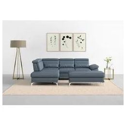 Sit & More Ecksofa SIT & MORE "Cabrio L-Form, B: 274 cm, mit Sitztiefen-, Arm- & Kopfteilverstellung", blau (graublau), B:274cm H:87cm T:230cm, Sofas, 3 Nierenkissen, Federkern, optional Bettfunktion und Stauraum