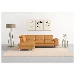 Sit & More Ecksofa SIT & MORE "Cabrio L-Form, B: 274 cm, mit Sitztiefen-, Arm- & Kopfteilverstellung", gelb (curry), B:274cm H:87cm T:230cm, Sofas, 3 Nierenkissen, Federkern, optional Bettfunktion und Stauraum