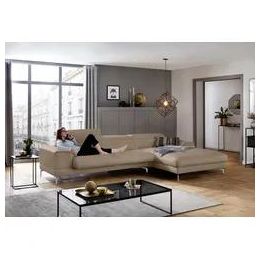 Ecksofa W.Schillig "piedroo, Designsofa mit tollem Sitzkomfort, bequem und elegant, L-Form", braun (stone z59), B:343cm H:70cm T:193cm, Longlife Xtra-Leder Z59: Glattleder mit modischer Prägung. Hautstärke 0, 9 - 1, 1 mm, Sofas, Kopfteilverstellung, wahlweise mit Sitztiefenverstellung, Breite 343cm