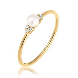 Elli Ringe - Ring Verlobung Perle Diamant (0.03 ct.) 585 Gelbgo - Gr. 58 MM - in Gold - f&uuml;r Damen