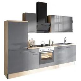 Küche Optifit "Klara", grau (küche: grau, front: anthrazit lackiert, korpus: wildeichefarben, arbeitsplatte: wildeichefarben), B:270 T:60, Komplettküchen-Sets, Breite 270 cm, wahlweise mit E-Geräten
