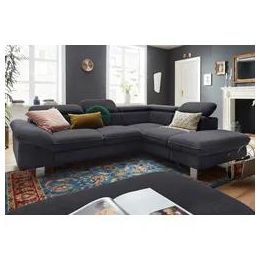 Ecksofa COTTA "Driver L-Form", schwarz, B:266cm H:73cm T:214cm, Struktur (100% Polyester);Chenille (90% Polyester, 10% Polyamid), Sofas, mit Kopfteilverstellung, wahlweise mit Bettfunktion & Bettkasten