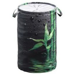 Wäschekorb Sanilo "Virella", schwarz (schwarz, grün), H:55cm Ø:37cm, Polyester, Wäschesammler