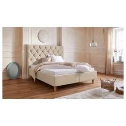 Polsterbett Home Affaire "Sunley 140", beige, B:183cm L:210cm, Struktur (100% Polyester), Samtstoff (100% Polyester), Betten, Kreuzsteppung, Kopfteilhöhe 142 cm, ohne oder mit Matratze/Lattenrost