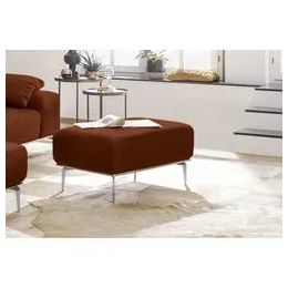 Polsterhocker W.Schillig "run", orange (terracotta w82), B:75 H:46 T:60, Flachgewebe W82 Q2 (74% Polyacryl, 26% Polyester), Hocker, mit elegantem Holzsockel, Füße in Chrom glänzend, Breite 75 cm