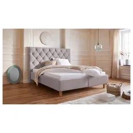 Polsterbett Home Affaire "Sunley 140", grau (hellgrau), B:203cm L:210cm, Struktur (100% Polyester), Samtstoff (100% Polyester), Betten, Kreuzsteppung, Kopfteilhöhe 142 cm, ohne oder mit Matratze/Lattenrost