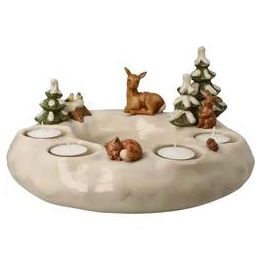 Adventsleuchter Goebel "Winterwald, Weihnachtsdeko", bunt, B:27cm H:14cm, Steingut, Kerzenhalter, Adventskranz, Steingut