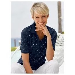 Poloshirt Classic Basics "Poloshirt", Damen, Gr. 54, blau (marine, getupft), 100% Baumwolle, gemustert, gepunktet, mehrfarbig, V-Ausschnitt, Shirts