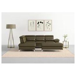 Sit & More Ecksofa SIT & MORE "Cabrio L-Form, B: 274 cm, mit Sitztiefen-, Arm- & Kopfteilverstellung", grün (olive), B:274cm H:87cm T:230cm, Sofas, 3 Nierenkissen, Federkern, optional Bettfunktion und Stauraum