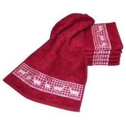 Gästehandtücher Dyckhoff "Hirschparade", rot (granat), B:30cm L:50cm, Frottier, Frottier, Handtücher, Made in Germany (6 Gästetücher)