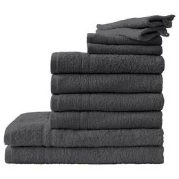 Handtuch Set Dyckhoff "Kristall", grau (anthrazit), 10 Stk., Walkfrottee, Obermaterial: 100% Baumwolle, Handtuch-Sets, mit feiner Bordüre, Duschtücher, Handtücher und Gästetücher