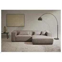 Ecksofa "PIARA mit Kedernaht, Cord, Leinenoptik o. Strukturstoff, Couch, L-Form", braun (hellbraun), B:267cm H:66cm T:167cm, 100% Polyester, LeGer Home by Lena Gercke, Sofas, wahlweise Ottomane rechts/links, schwarze Füße, bequemer Sitzkomfort
