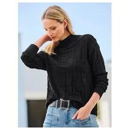 Strickpullover Heine "Jacquard-Pullover", Damen, Gr. 34, schwarz, 50% Viskose, 25% Polyester, 25% Polyamid, unifarben, Pullover