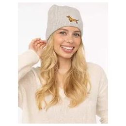 Beanie ZwillingSHERZ ""Dog-Patch"", Damen, grau (hellgrau), Strick, Obermaterial: 100% Kaschmir, Mützen, mit niedlichem Dackelmotiv