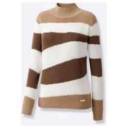 Stehkragenpullover Casual Looks "Pullover", Damen, Gr. 38, braun (braun, ecru, gemustert), 50% Baumwolle, 50% Polyacryl, gemustert, mehrfarbig, Langarm, Pullover