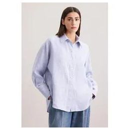 Longbluse Seidensticker "Schwarze Rose", Damen, Gr. XXL (44), blau (blau, weiß), 100% Leinen, gestreift, oversize, ohne Ausschnitt, Langarm, Blusen, 1/1 Kragen Streifen