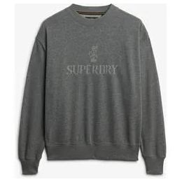Sweatshirt Superdry "BRITISH DESIGN RELAXED CREW", Damen, Gr. S, charcoal marl, Sweatware, Obermaterial: 100% Seide, meliert, Casual, relaxed fit, Rundhals, Sweatshirts