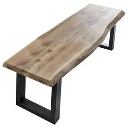 Bank Home Affaire "Tristan", beige (natur, schwarz), B:240cm H:45cm T:38cm, Sitzbänke, aus Massivholz Eiche