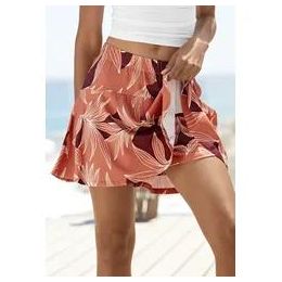 Hosenrock Lascana, Damen, Gr. 44, bunt (orange, aubergine bedruckt), Jersey, Obermaterial: 95% Viskose, 5% Elasthan, bedruckt, figurumspielend kurz, Röcke Skort, mit Alloverprint, Skort, Rock inklusive Hose